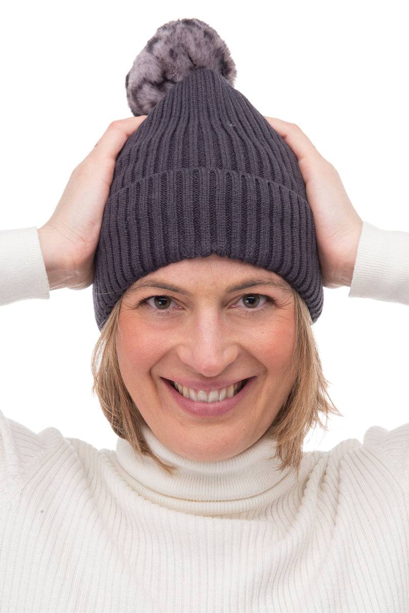 Grey Python Pom Pom Beanie Hat – Franchetti Bond